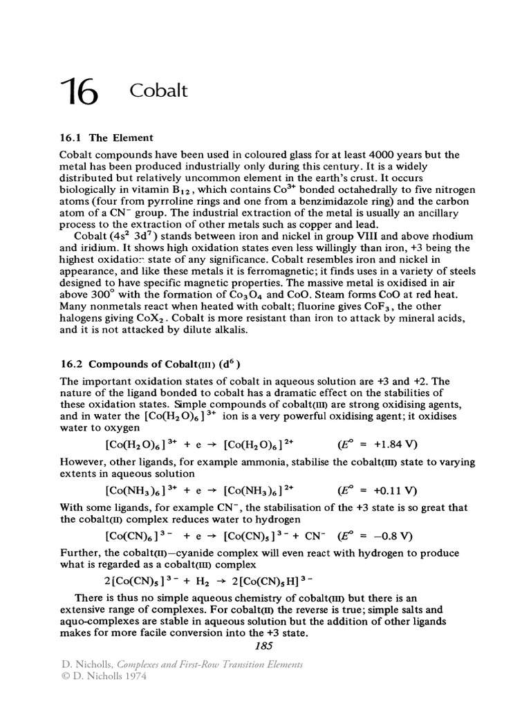Cobalt: D. Nicholls, Complexes and First-Row Transition Elements © D ...