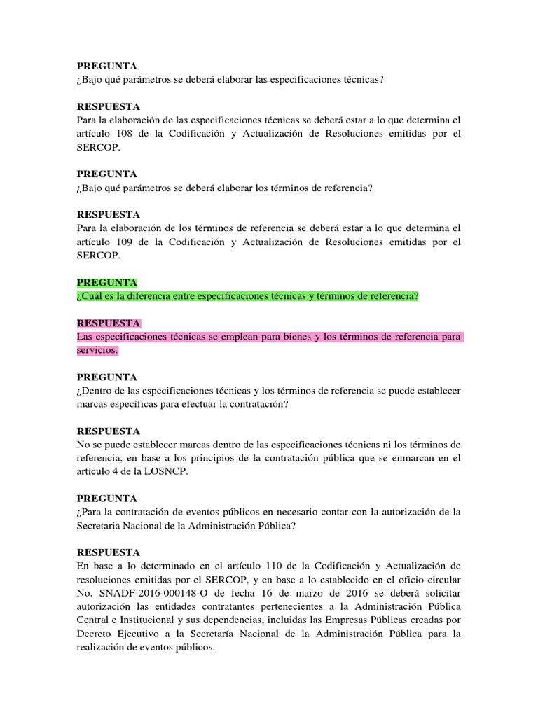 Normas SERCOP para Contratación Pública | PDF
