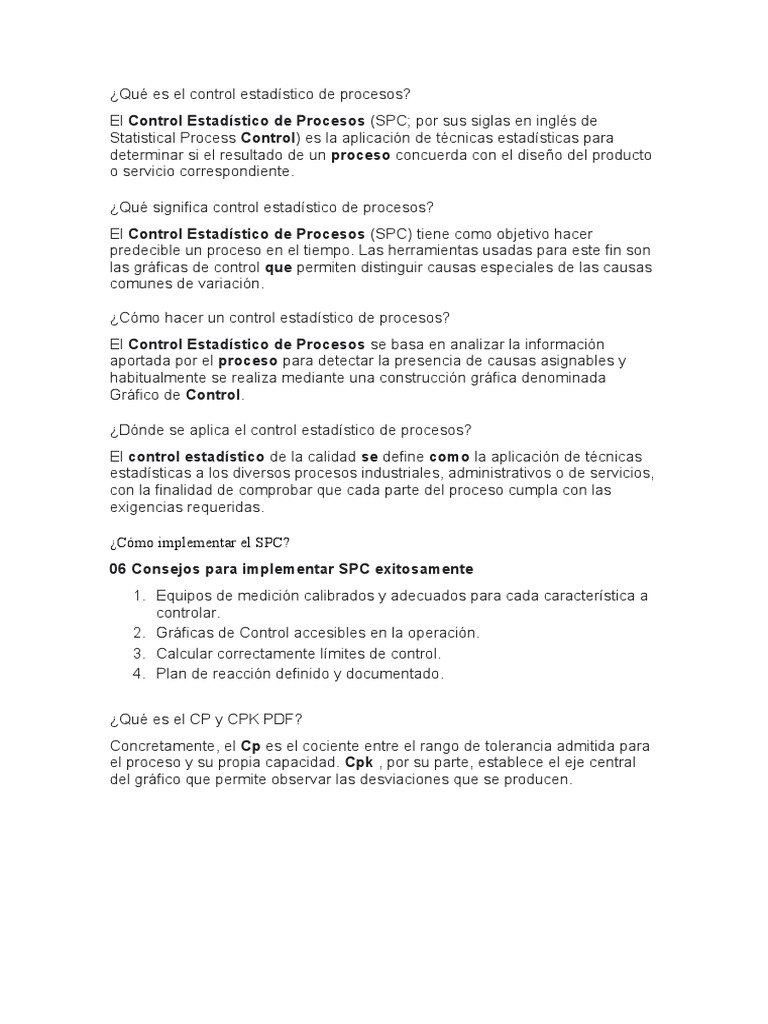 Control Estadístico de Procesos (SPC) | PDF | Estadísticas | Calidad ...
