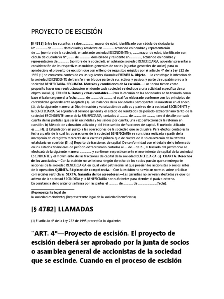 Proyecto de Escisión | PDF | Contabilidad | Sociedad de responsabilidad limitada