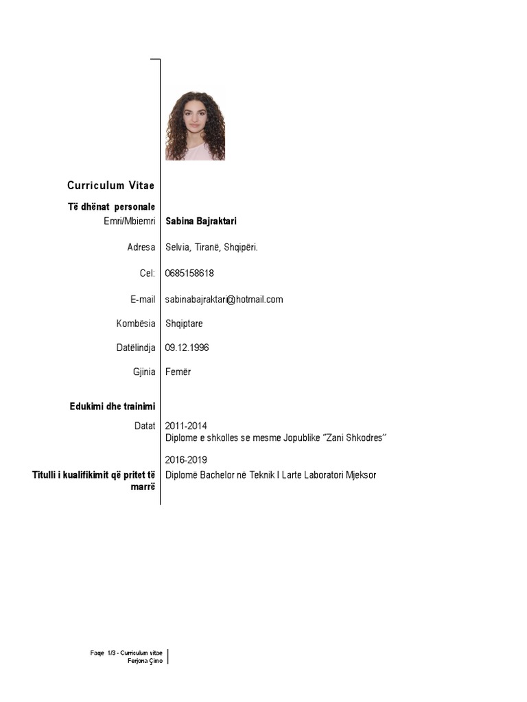 Sabina Bajraktari CV | PDF