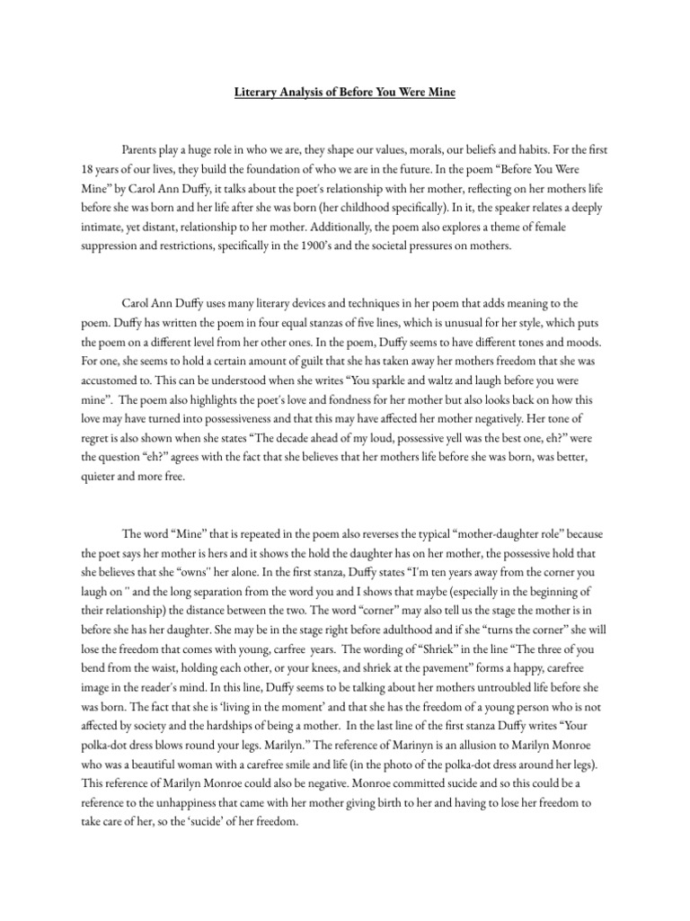 Analysis of Duffy's "Before You Were Mine" | PDF | Poetry