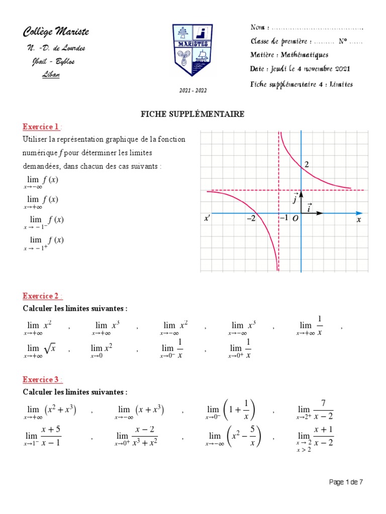 Exercices sur les limites en mathématiques | PDF | Fonction ...