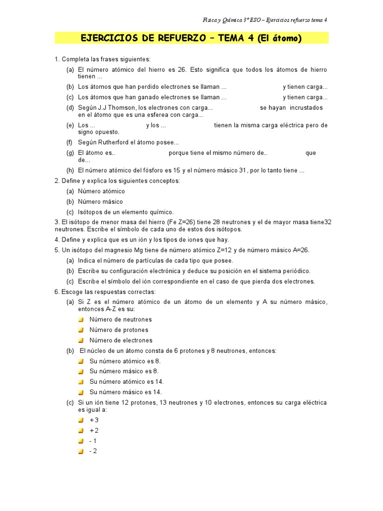 Relación de Ejercicios Fisica-Quimica 3º Eso Tem | PDF