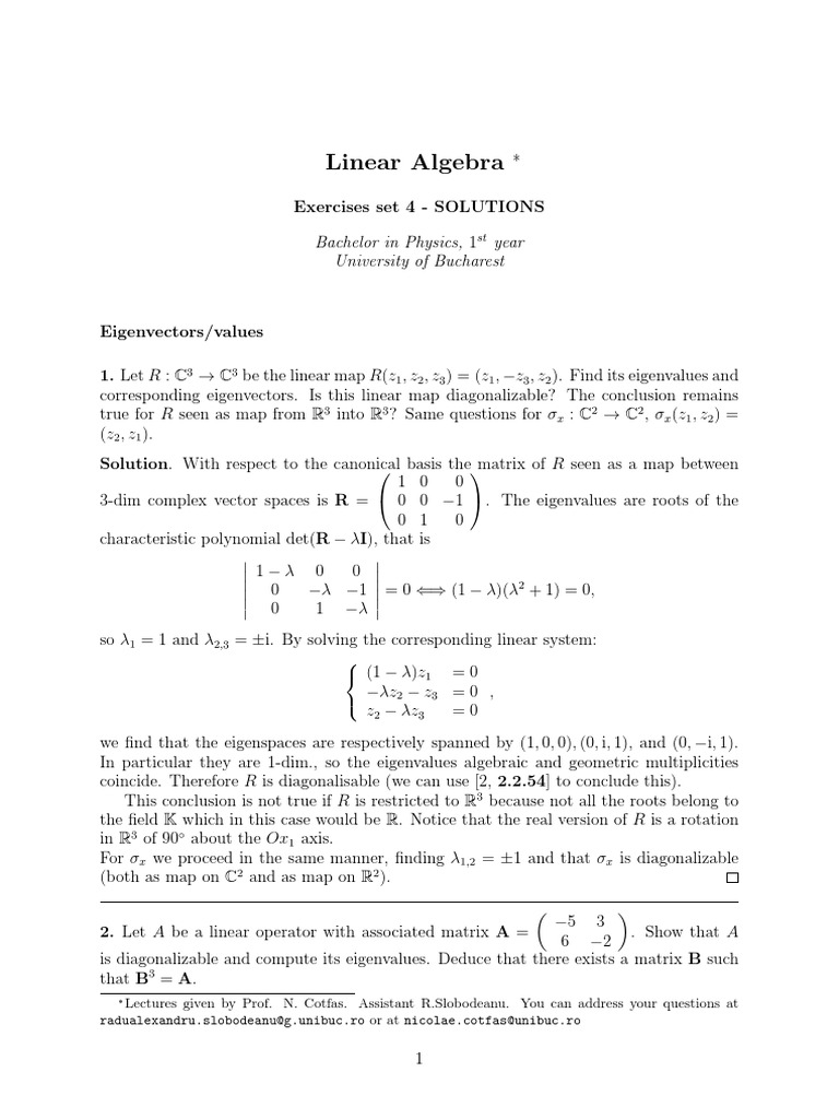 ALGExercises4 Sol | Download Free PDF | Eigenvalues And Eigenvectors | Mathematical Concepts