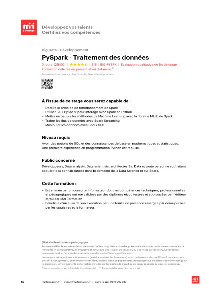 Formation PySpark : Traitement Big Data | PDF | Apache Spark | Apache Hadoop