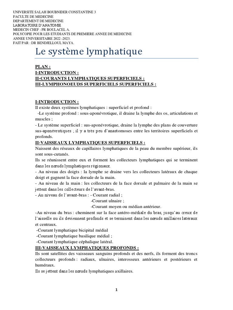 Système lymphatique : anatomie et drainage | PDF | Main | Morphologie ...