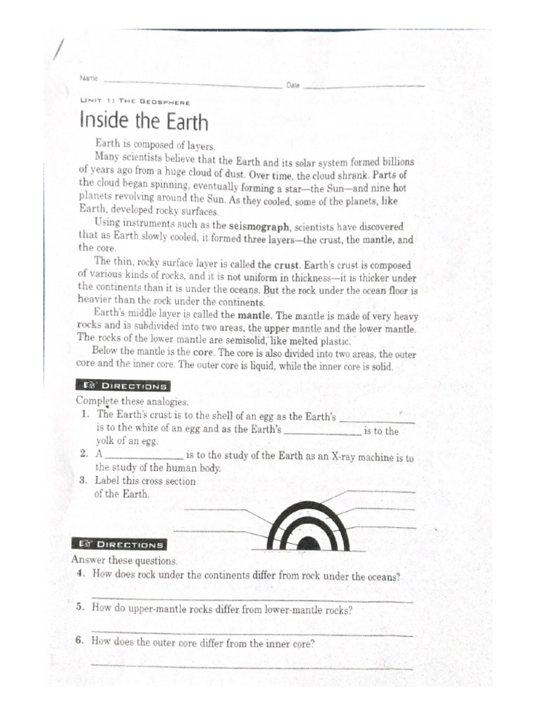 6th Grade The Layers of The Earth Worksheet PDF | PDF