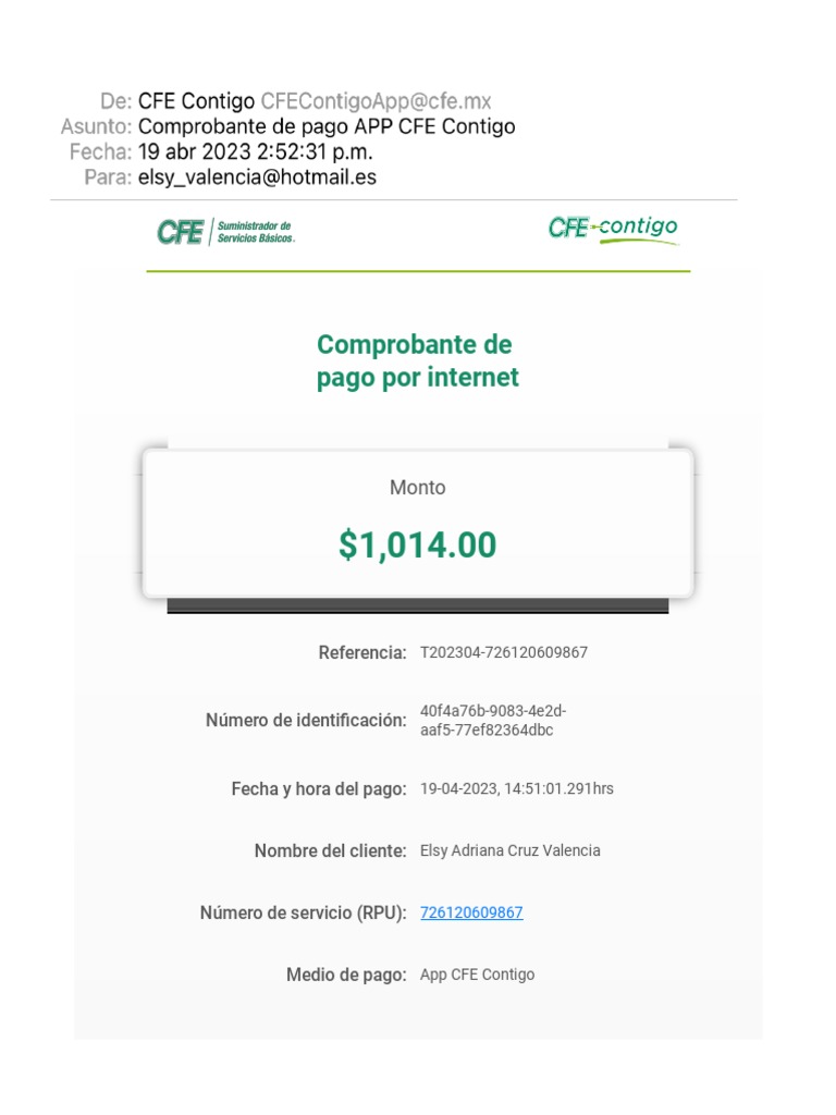 Comprobante de Pago APP CFE Contigo PDF | PDF