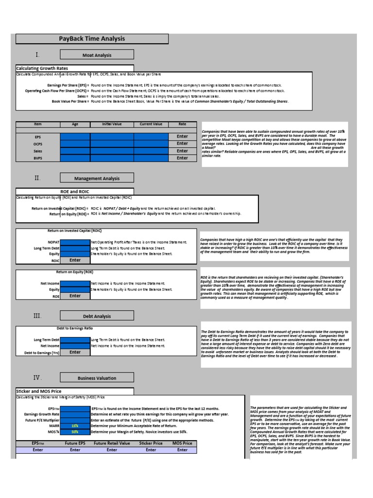 Payback Time Spreadsheet | PDF