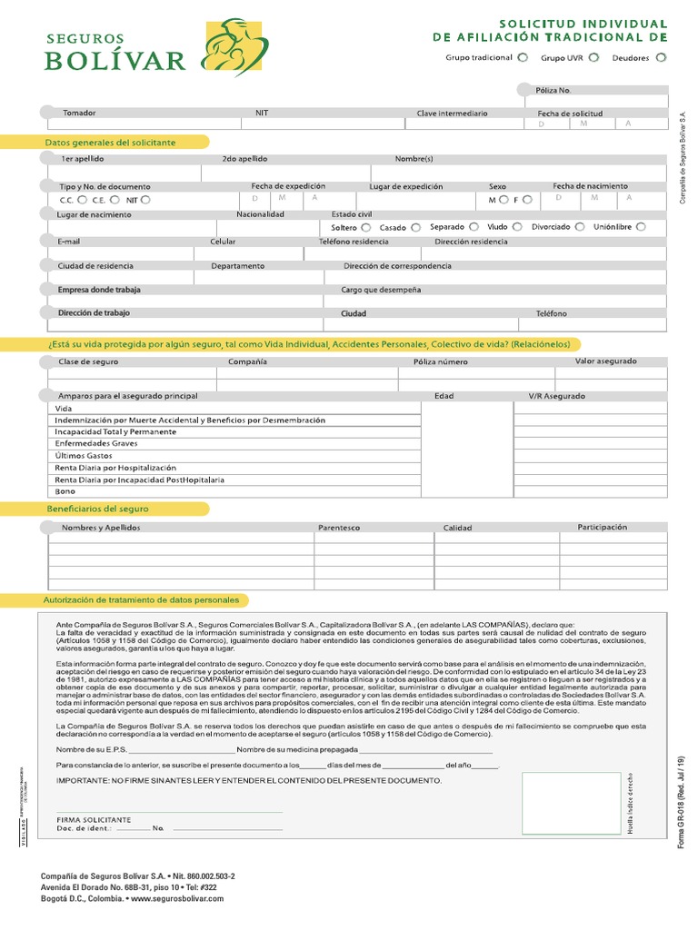 Formularios Seguros BolIvar PDF | PDF