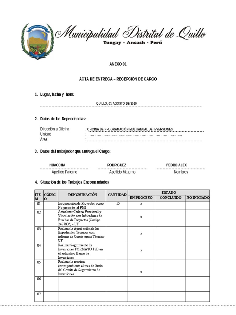 Modelo Entrega de Cargo | PDF