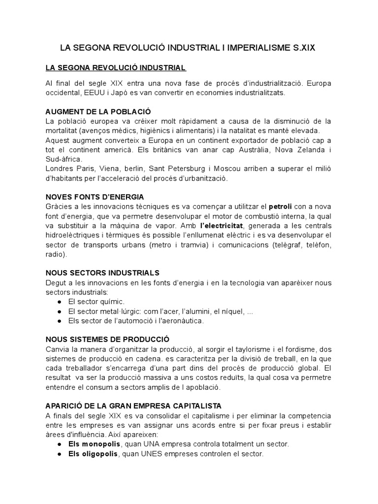 La Segona Revolució Industrial | PDF
