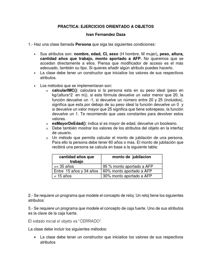 Lista de Ejercicios Orientado A Objetos | PDF | Constructor ...