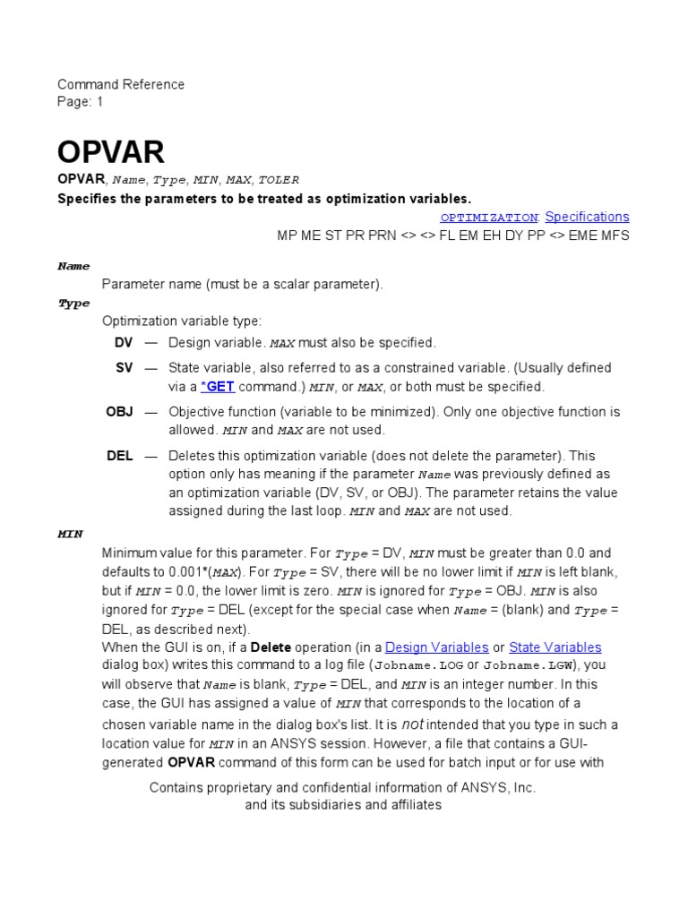 OPVAR | Parameter (Computer Programming) | Mathematical Optimization