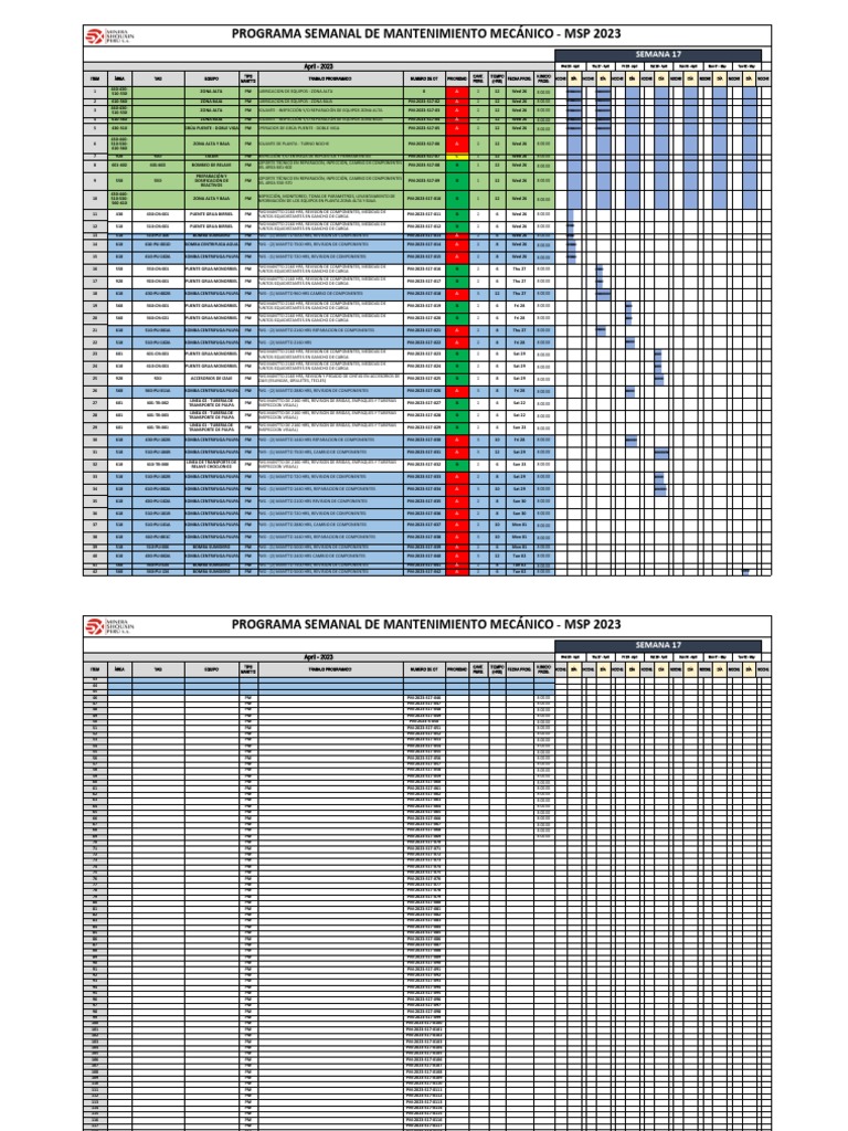 Programa de mantto SEM17 - MSP 2023.xlsx | PDF