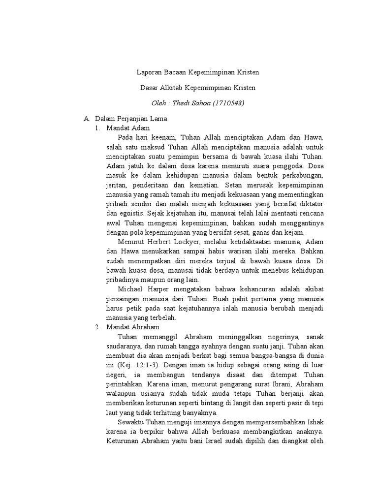 Laporan Bacaan Kepemimpinan Kristen | PDF Laporan Bacaan Kepemimpinan Kristen | PDF