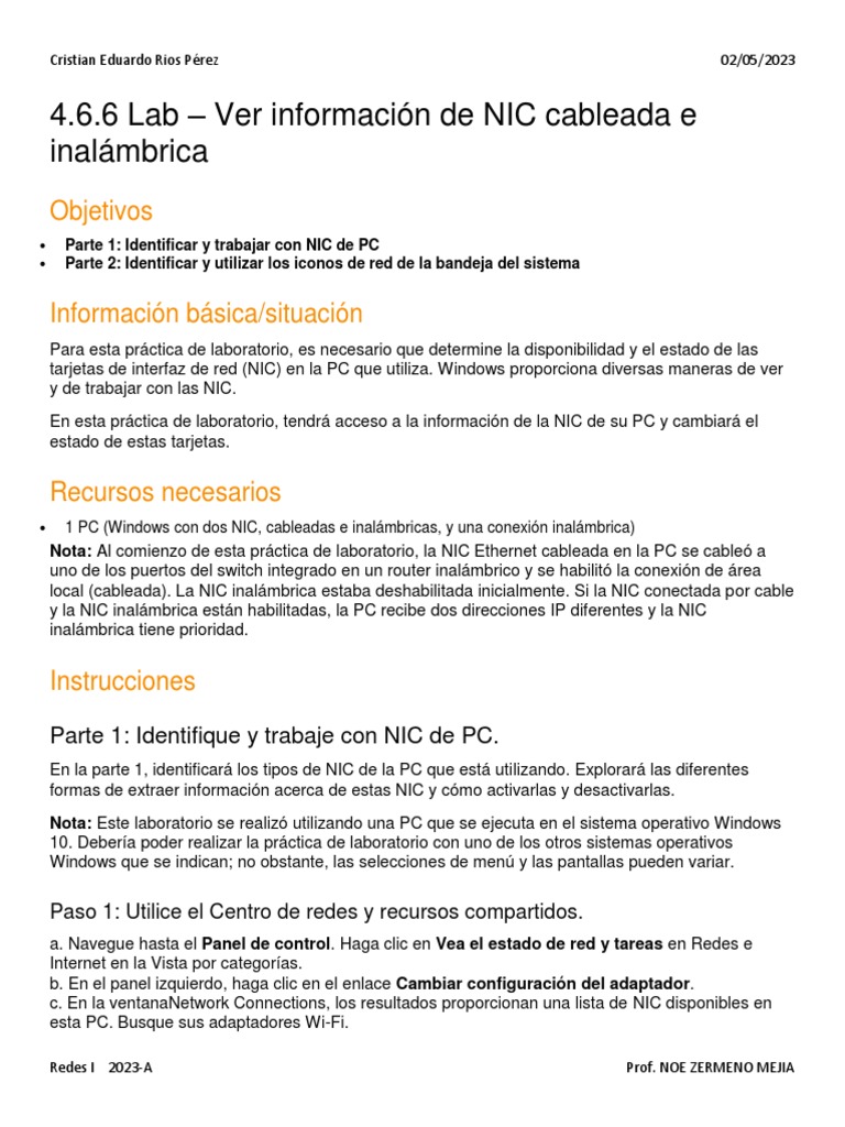 Lab de NIC: Configuración y Uso en Windows | PDF | Controlador de ...