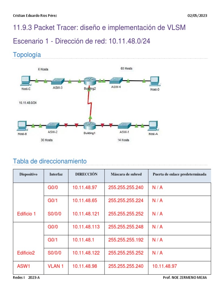 11.9.3 Packet Tracer - VLSM Design and Implementation Practice - Es XL | PDF | Dirección IP ...