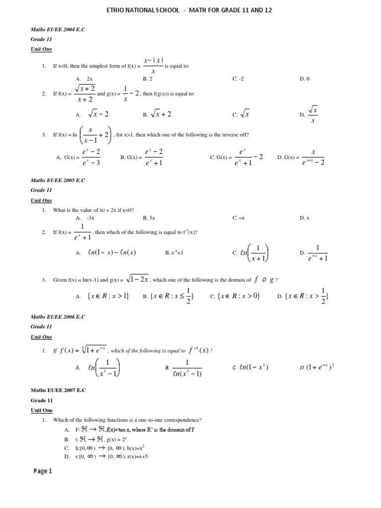 Work Book-Math-Grade-11 - 12 Natural Science Part-1 | PDF | Argument ...