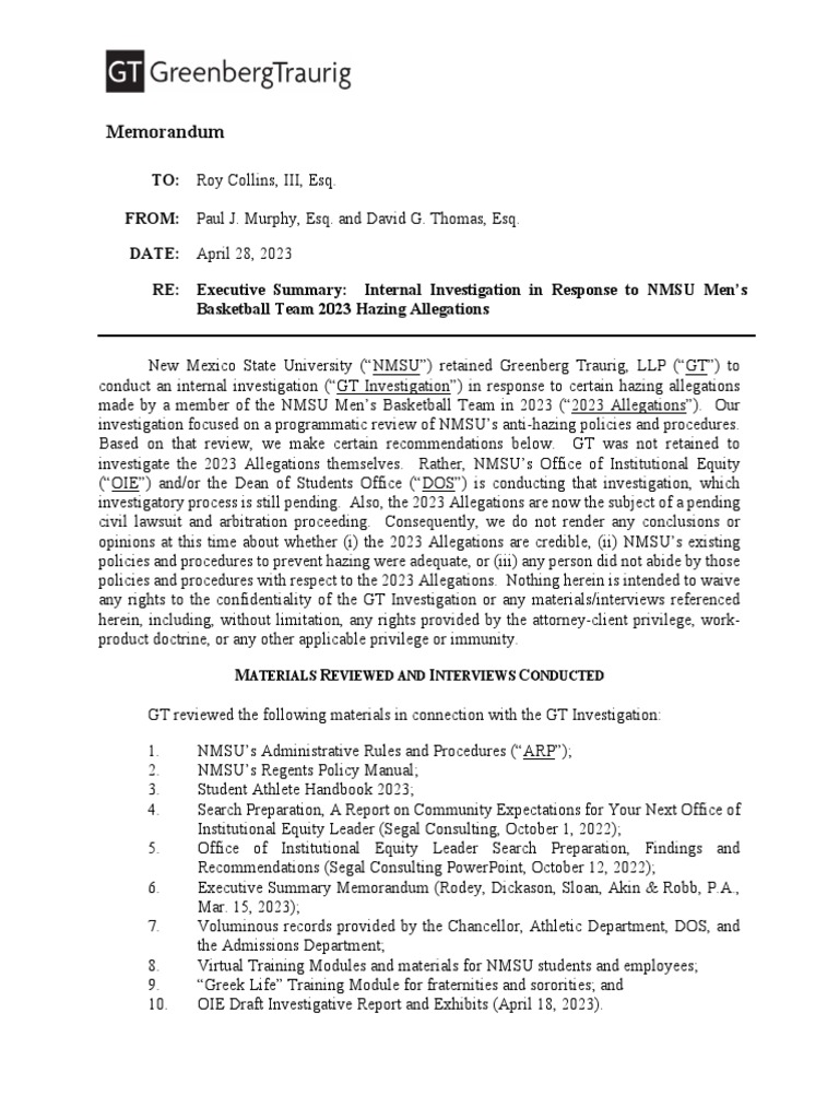 2023-04-28 NMSU Executive Summary | PDF | Justice | Crime & Violence