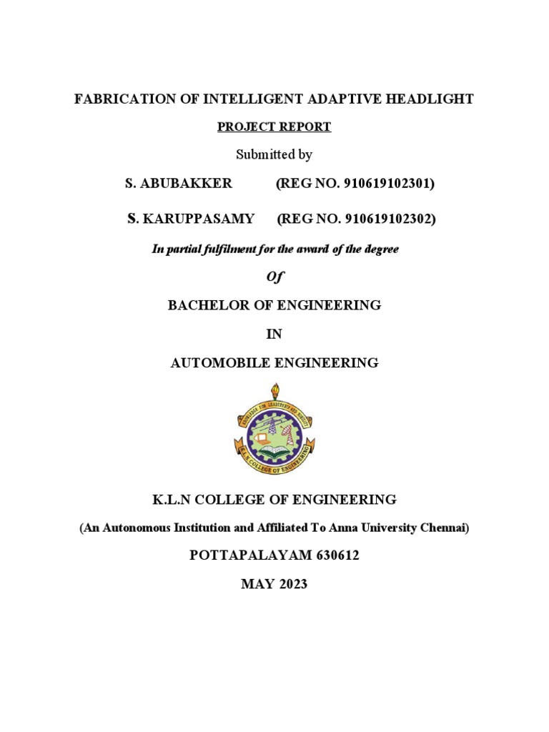 FABRICATION OF ADAPTIVE HEADLIGHT Project Book | PDF