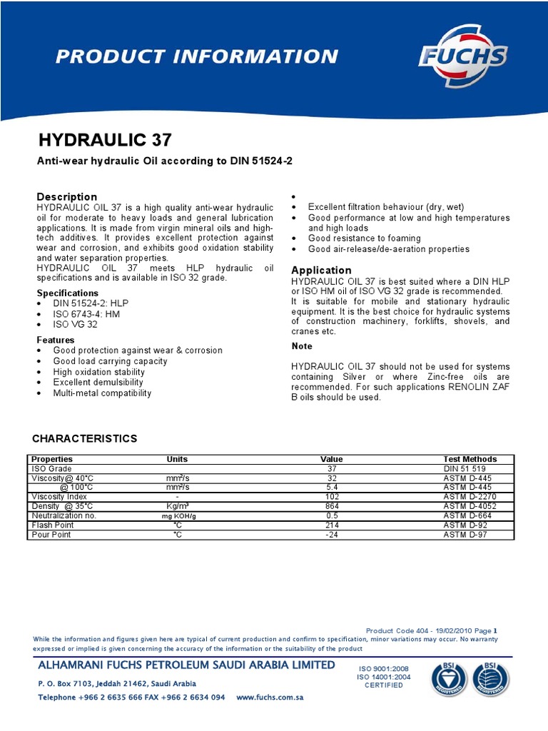 زيت هدروليك موبيل PDF | PDF | Materials | Chemistry