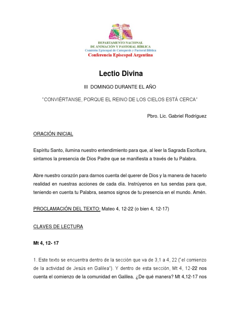 Lectio Divina Domingo De La Palabra De Dios 2023 Descargar Gratis Pdf