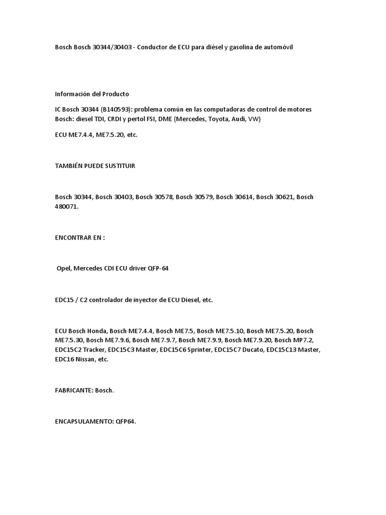 Bosch 30344/30403: ECU Diésel y Gasolina | PDF | Informática