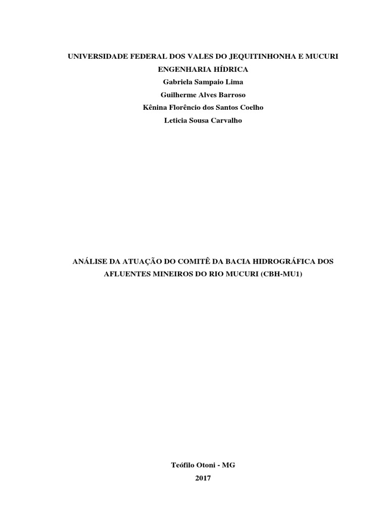 Análise Da Atuação Do Comitê Da Bacia Hidrográfica Dos Afluentes ...