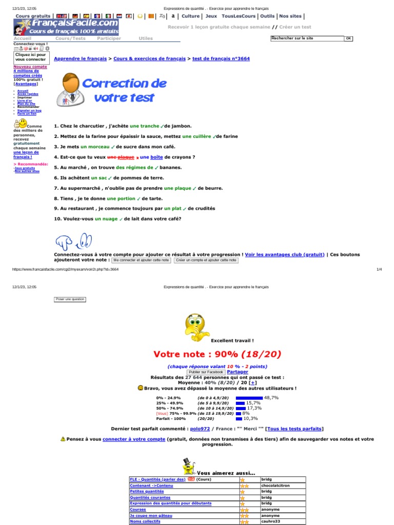 Expressions de Quantité - Exercice Pour Apprendre Le Français | PDF