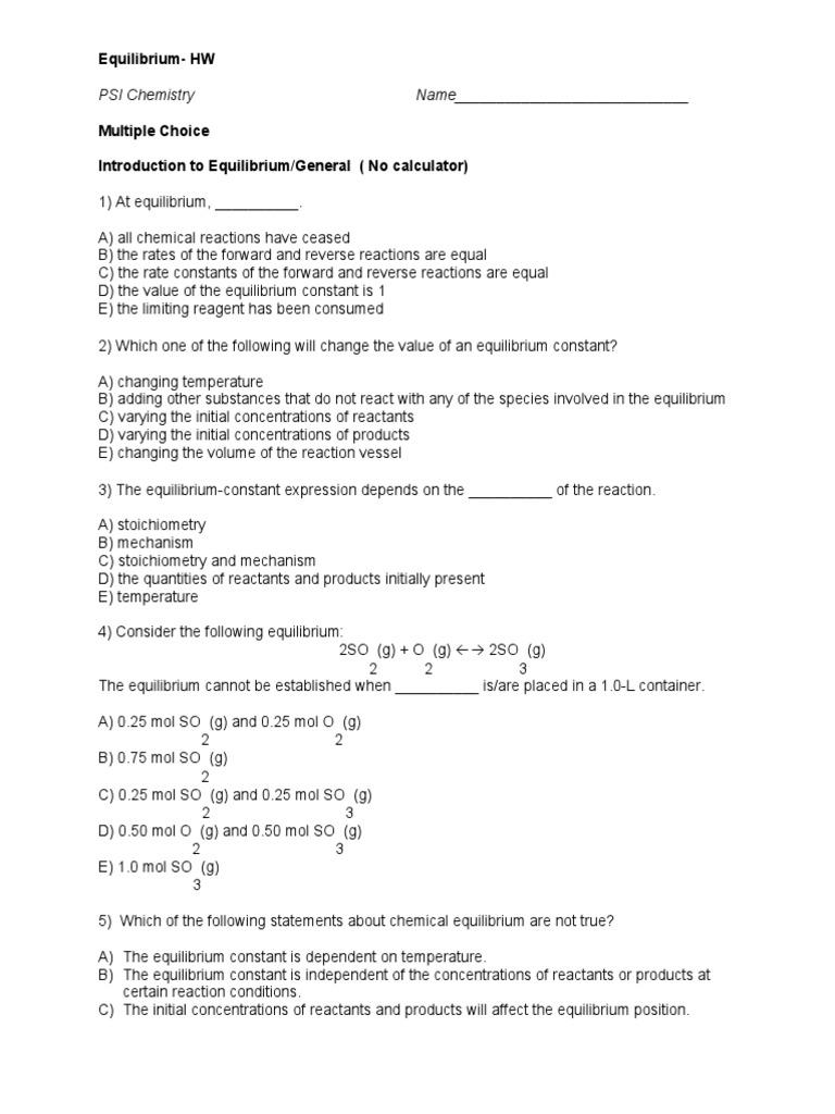 Equilibrium MCQ & FR | PDF