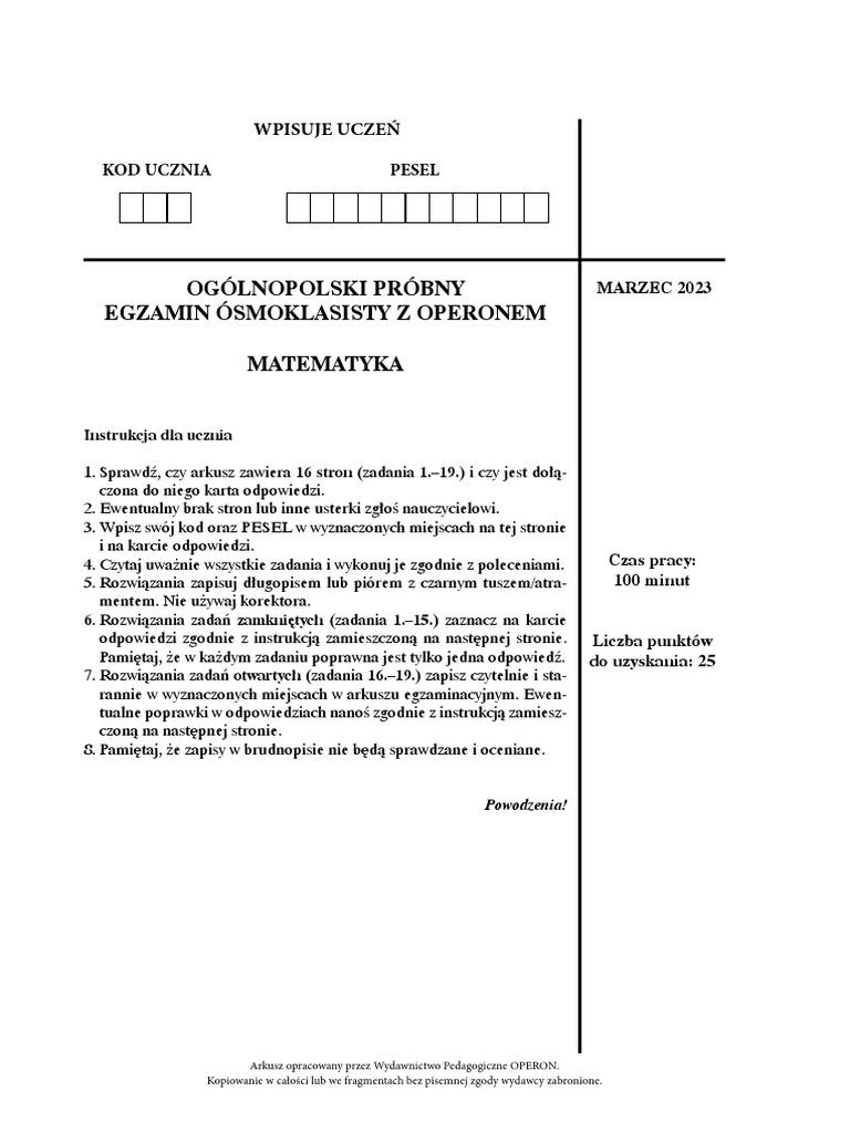 E8 Operon 2023 Matematyka Pdf Pdf