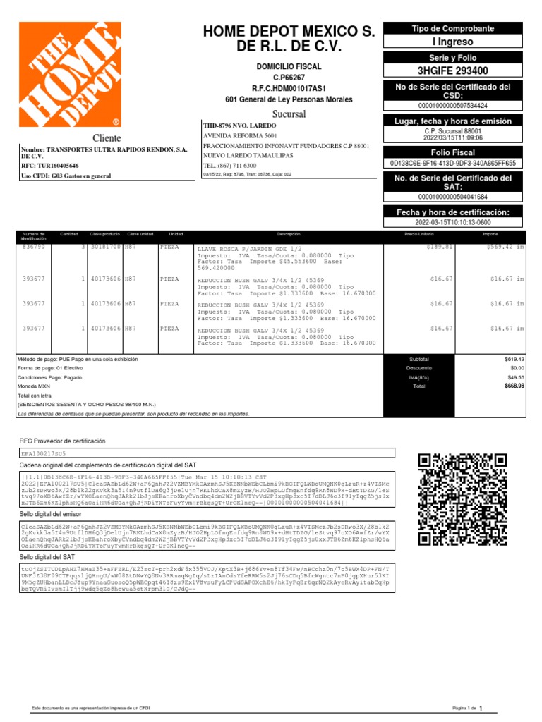 Factura Home Depot PDF | PDF