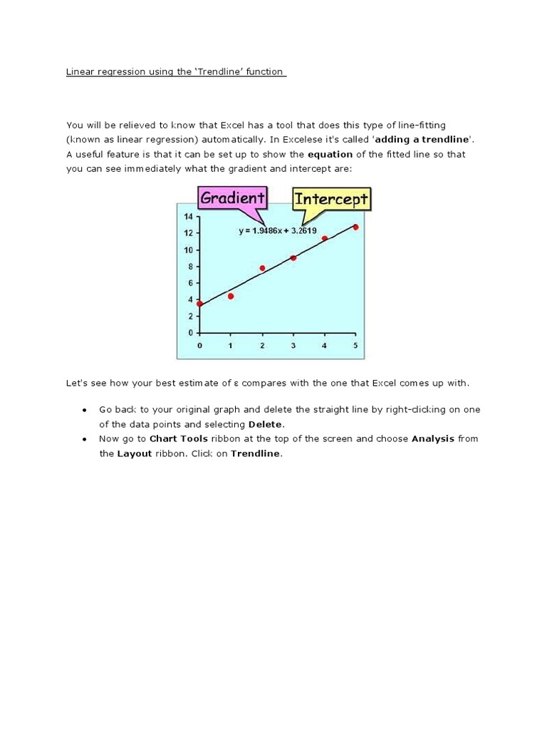 Linear Regression Using The 'Trendline' Function (Excel) | PDF