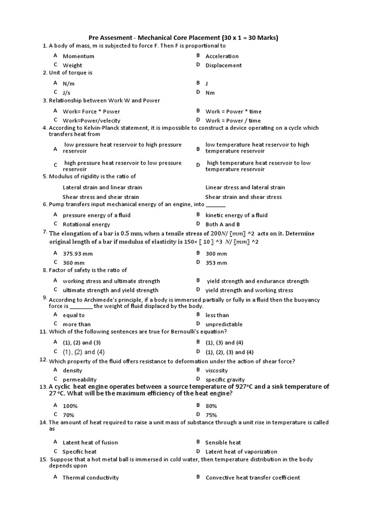 Mechanical Core Placement 30 Questions | PDF
