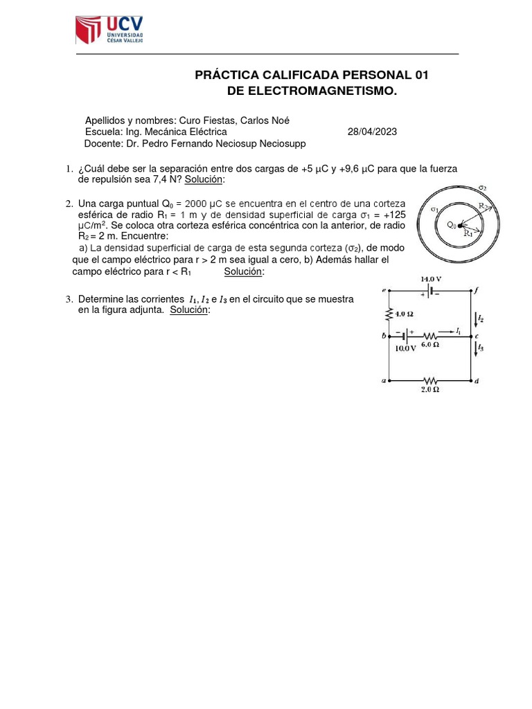 Practica Calificada Personal 01 Electro Resuelto PDF | PDF