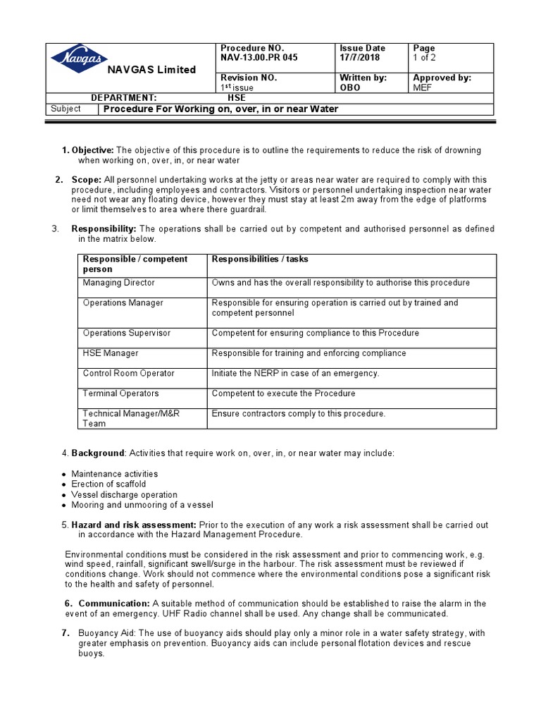 Water Working Procedures | PDF