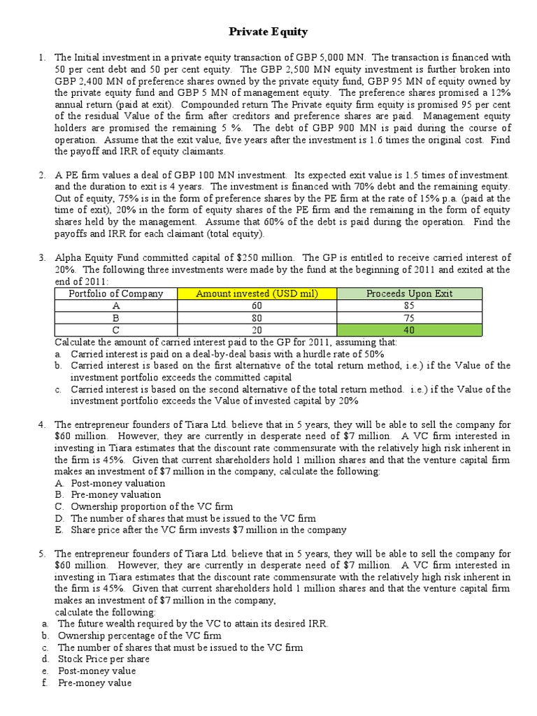 Module 2 Private Equity Worksheet AAfEEJESvQ | PDF | Finance & Money ...