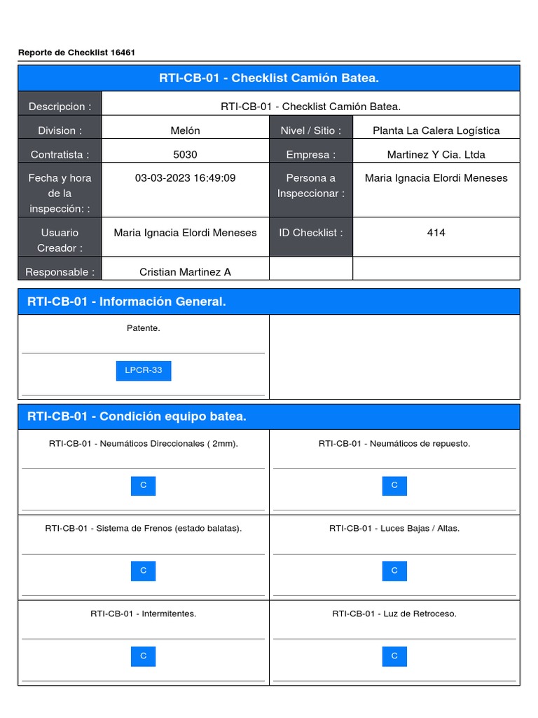 Reporte Checklist LPCR-33 PDF | PDF