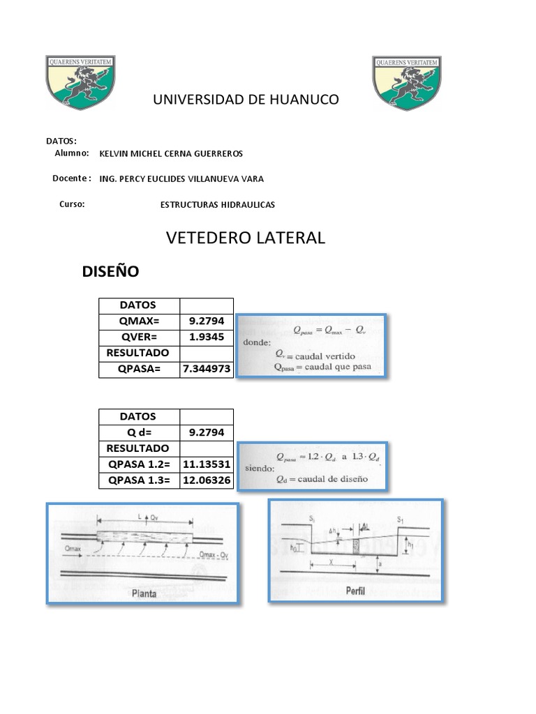 Cuarta Practica Vertedero Lateral Kelvin Michel Cerna Guerreros | PDF ...