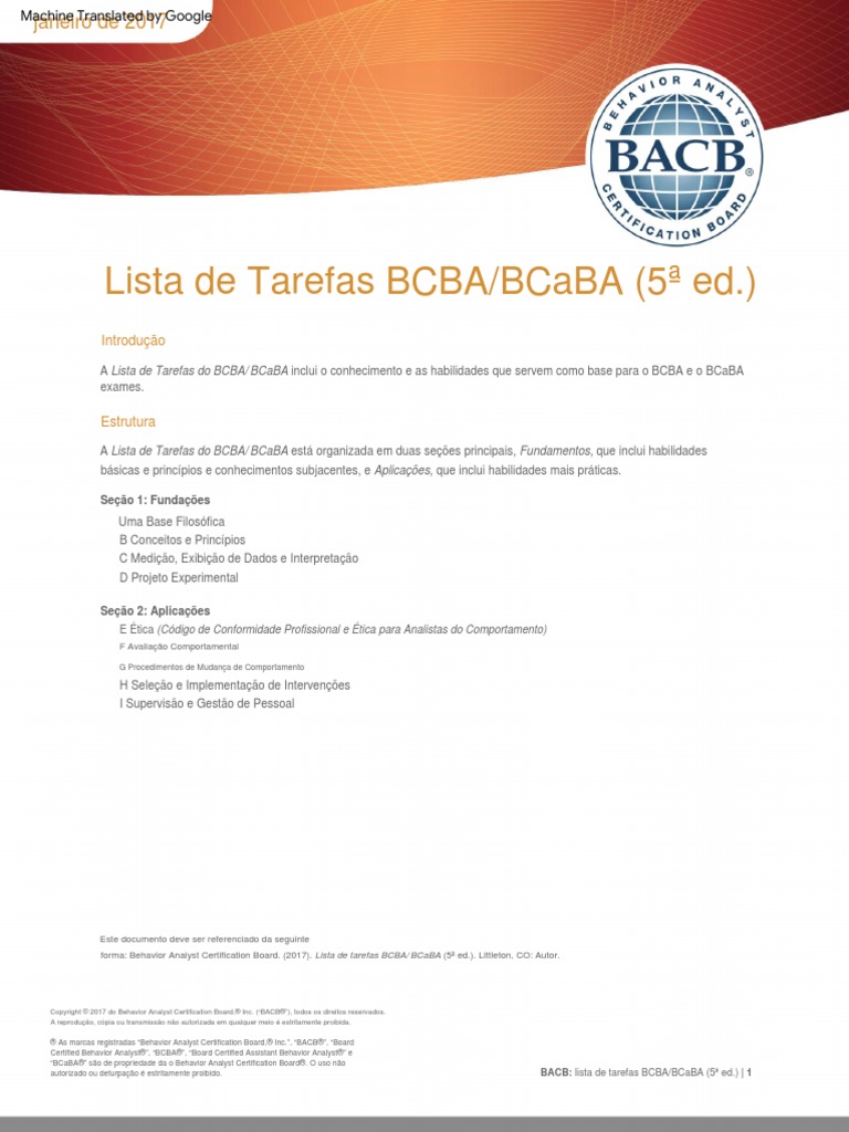 BCBA BCaBA Task List 5th Ed 2 PDF | PDF | Behaviorismo | Comportamento