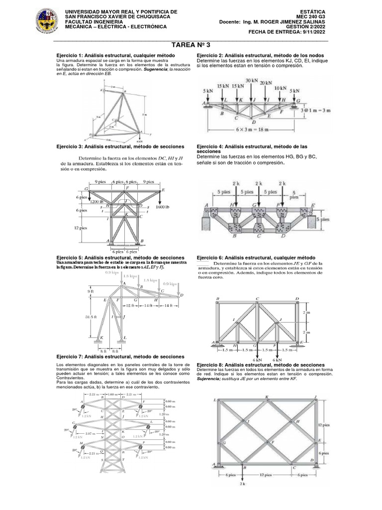 Tarea 3 Estatica MEC 240 | PDF | Análisis estructural | Braguero