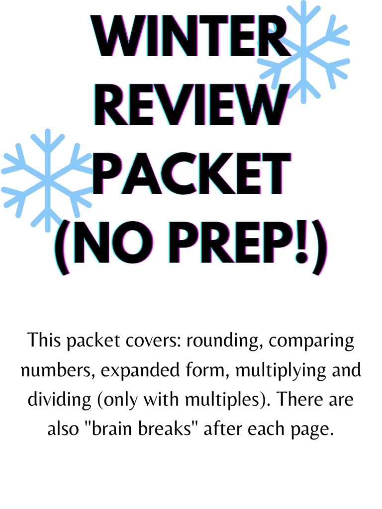 Winter Math Review Packet for Kids | PDF