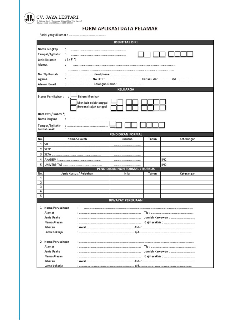 06 Form Data Pelamar JL - 2020 (New) | PDF