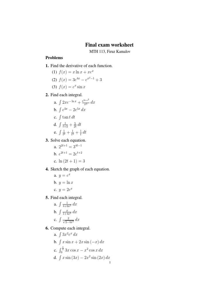 Final Exam Worksheet PDF | PDF