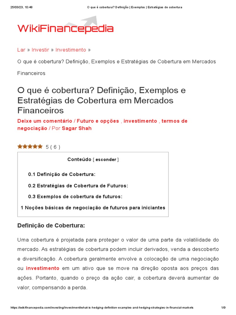 O Que É Cobertura - Definição - Exemplos - Estratégias de Cobertura | PDF