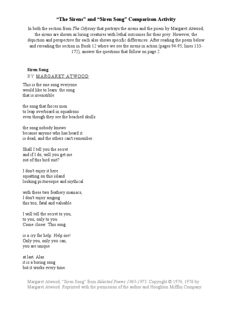 Siren Song Comparison | PDF