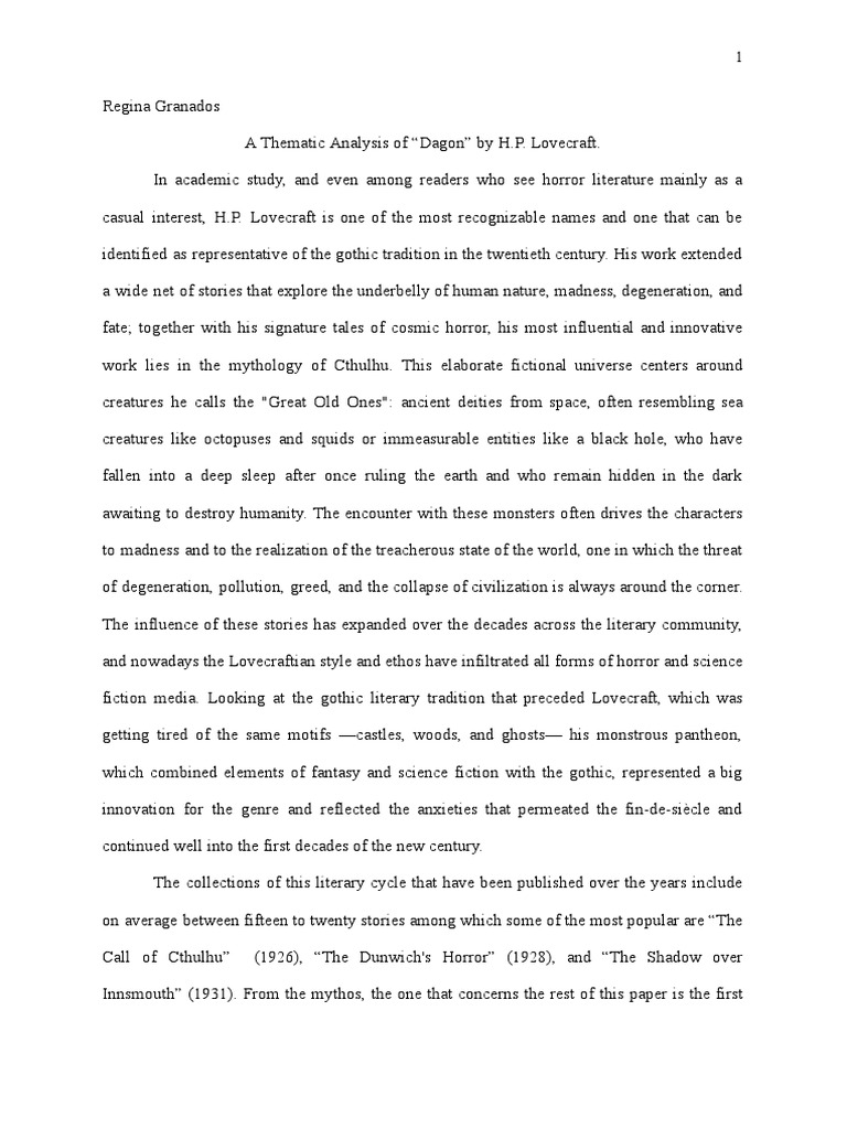 A Thematic Analysis of "Dagon" by H.P. Lovecraft | PDF