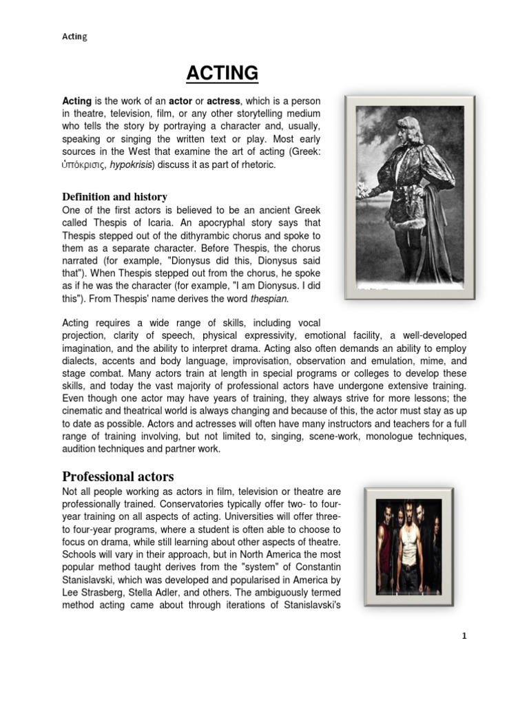 Acting: Definition and History | PDF | Acting | Theatre